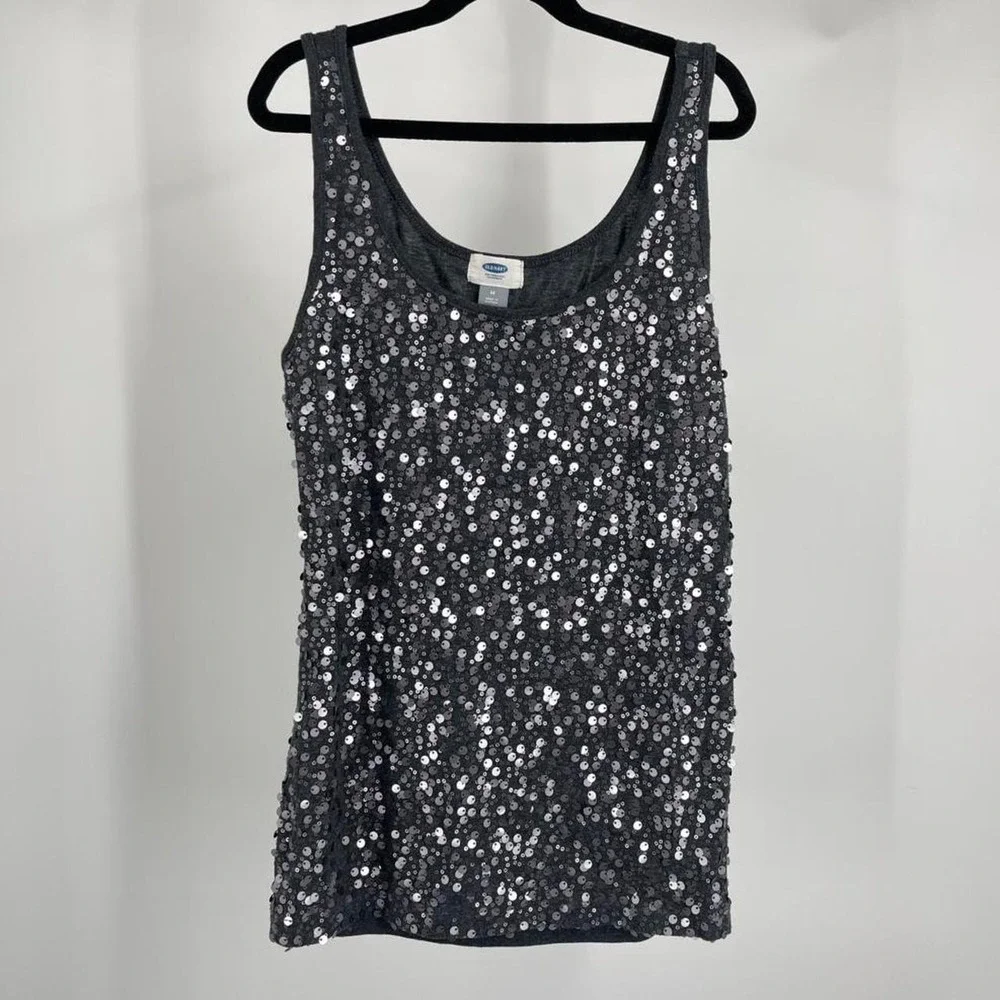 Old Navy | Tops | Y2k Sequin Bling Tank Top Grey Medium Grunge Club ...